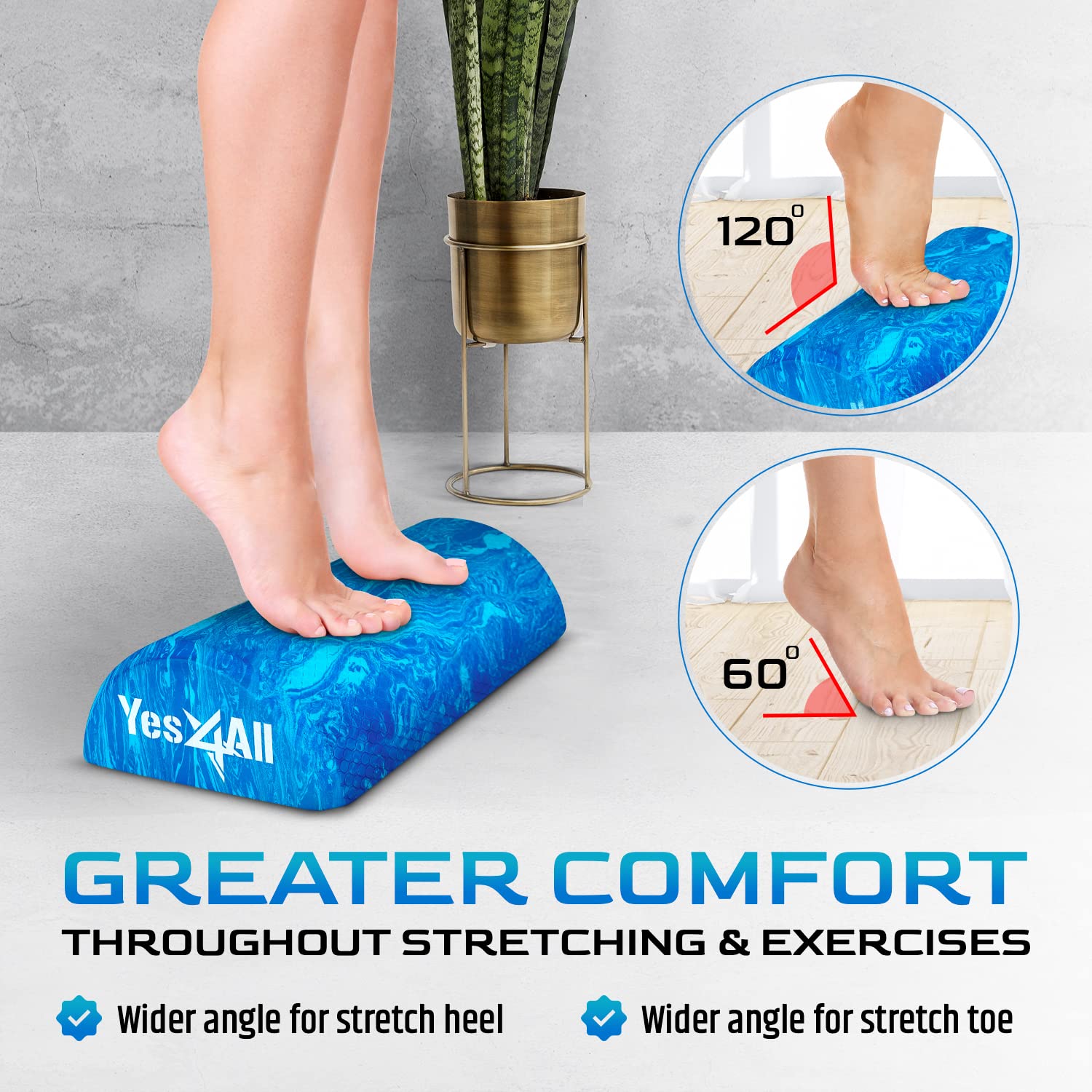 Yes4All Half Round EVA Foam Roller for Physical Therapy, Medium Density 12/18/24/36 inch Foam Rollers for Muscle Massage - Blue - 12 inch