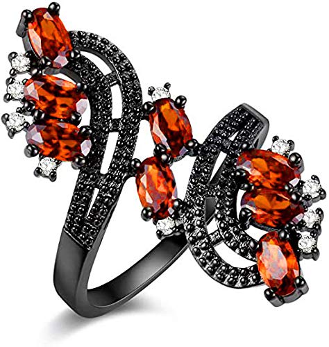 Uloveido Black Plated Wide Flower Ring with Red CZ Stones Created Ruby Diamond Unique Wedding Engagement Promise Jewelry (Red, Size 8) J656