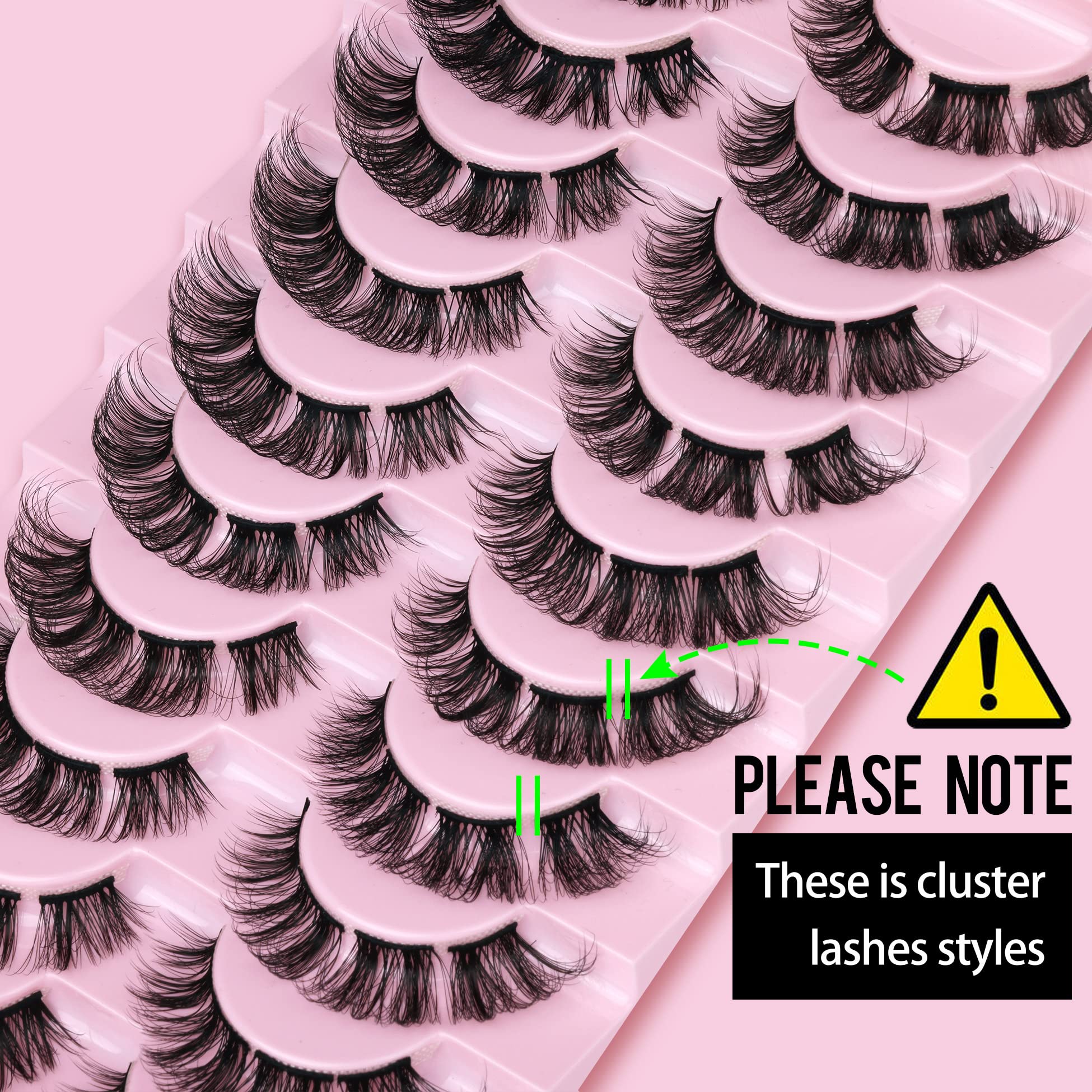 wiwoseo Cluster Lashes Extension Strip Eyelashes Individual Cat Eye Lashes Thick Volume DIY Lashes that Look like Extension Natural Fluffy Faux Mink Lashes 16MM PestaƱas Postizas 10 Pairs Pack