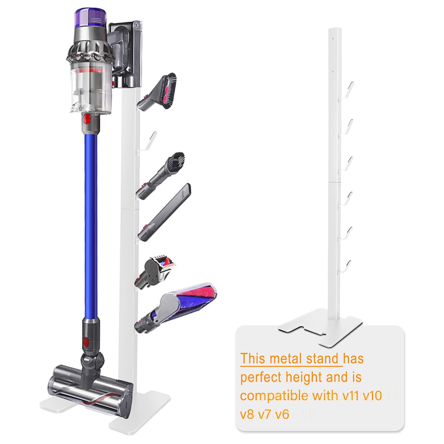 XIGOO Storage-Stand-Docking-Station-Holder Compatible with V15 Detect V11 V10 V8 V7 V6 Cordless Vacuum Cleaners, Stable Metal Organizer Rack(White, 6 Hooks)