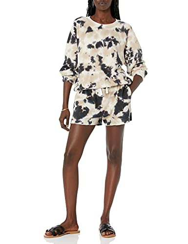 The Drop Women's Caroline Raglan Long Sleeve Fleece Sweatshirt, Black Tie Dye, M