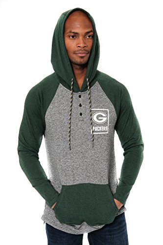 Ultra Game NFL Green Bay Packers Mens Fleece Hoodie Pullover Sweatshirt Henley, Team Color, X-Large