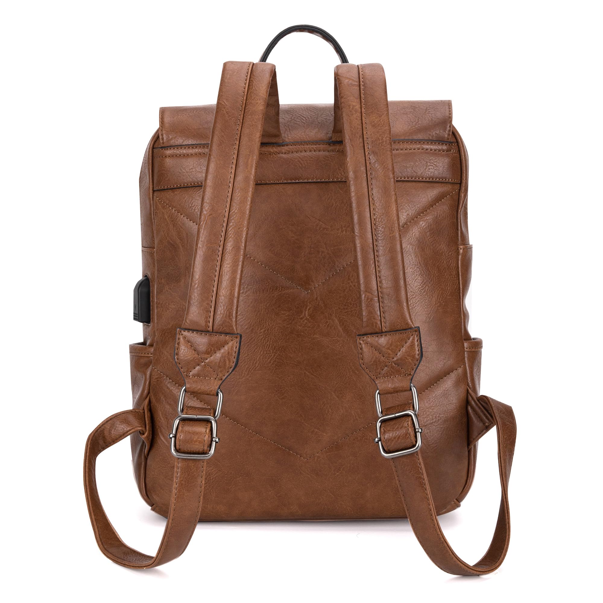 Wrangler PU Leather Backpack for Women & Men Business Travel Backpack College Vintage Laptop Brown Backpack with Charger