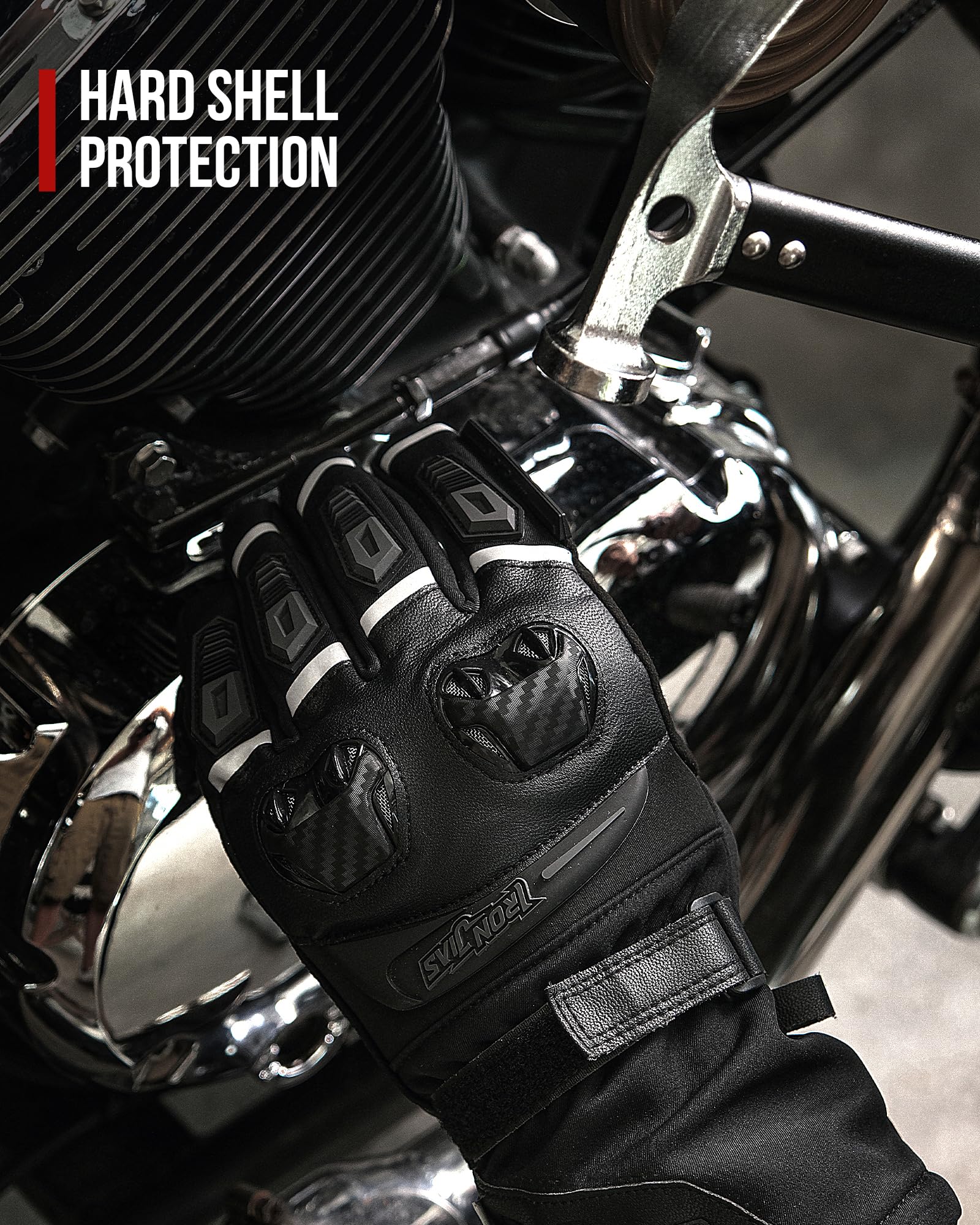Winter Motorcycle Gloves Waterproof Windproof Warmth-Preserving Protective Gloves for Men and Women’s Cold Weather Riding (Black-regular, L)