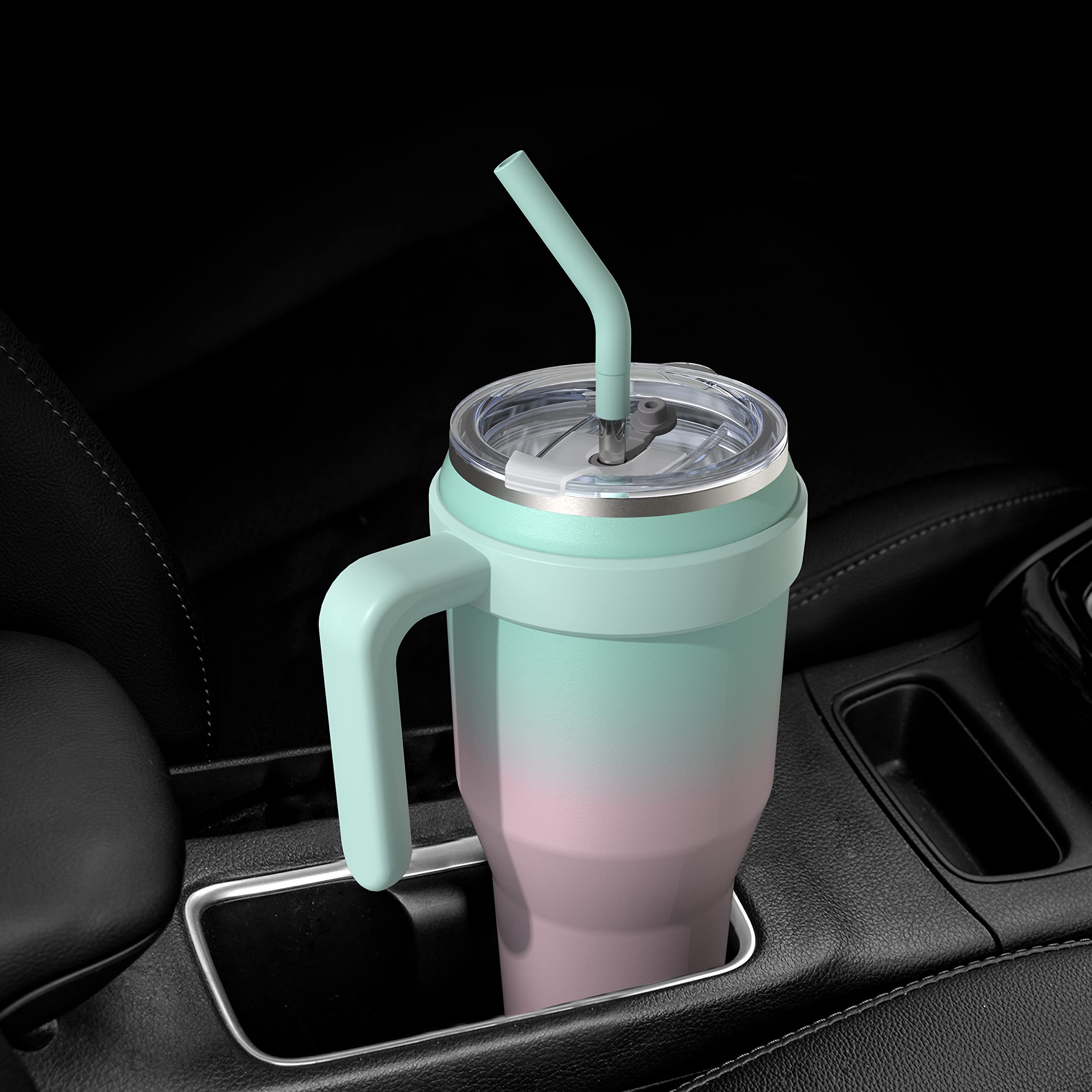 Zenbo 40 oz Tumbler with Handle–Stainless Steel Vacuum Insulated Mug Cup with Handle,Lid and Straw,Keeps Drinks Cold up to 34 Hours – Sweat-Proof Body, Dishwasher Safe