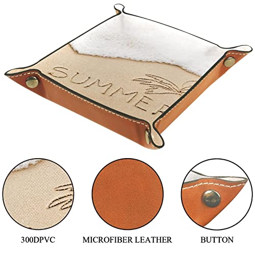 WALLDOR Foam Palm Tree Sand Summer Leather Valet Tray Organizer for Wallets Watches Keys Coins Cell Phones and Office Equipment,16x16cm