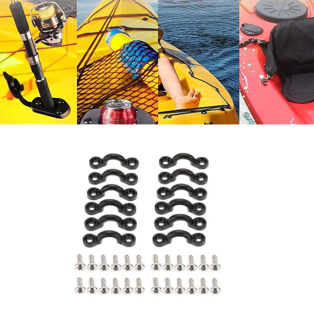 YiMusic 12 Pieces Nylon Kayak Deck Loops Pad Eyes with Screws Suit for Fixed Kayak Deck Lines Run Shock Cord Rigging