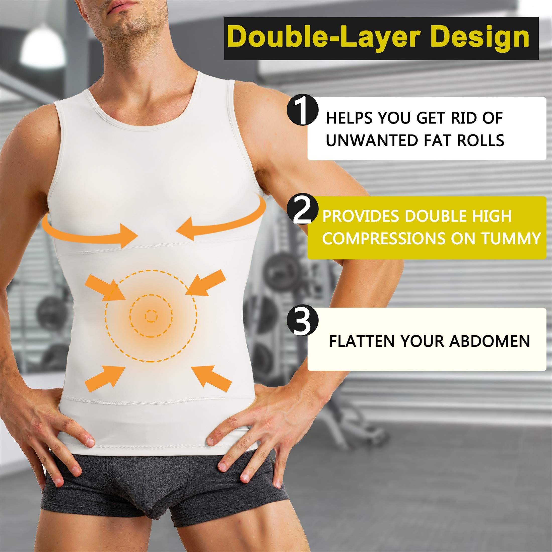 TAILONG Compression Shirt for Men Slimming Body Shaper Sport Vest Workout Tank Top Athletic Undershirt (White, X-Large)