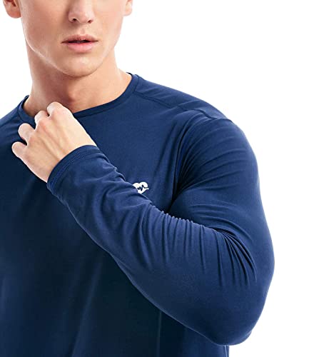 Zengjo Long Sleeve Undershirt Men Athletic Base Layers Workout Shirts(L,Midnight Blue)