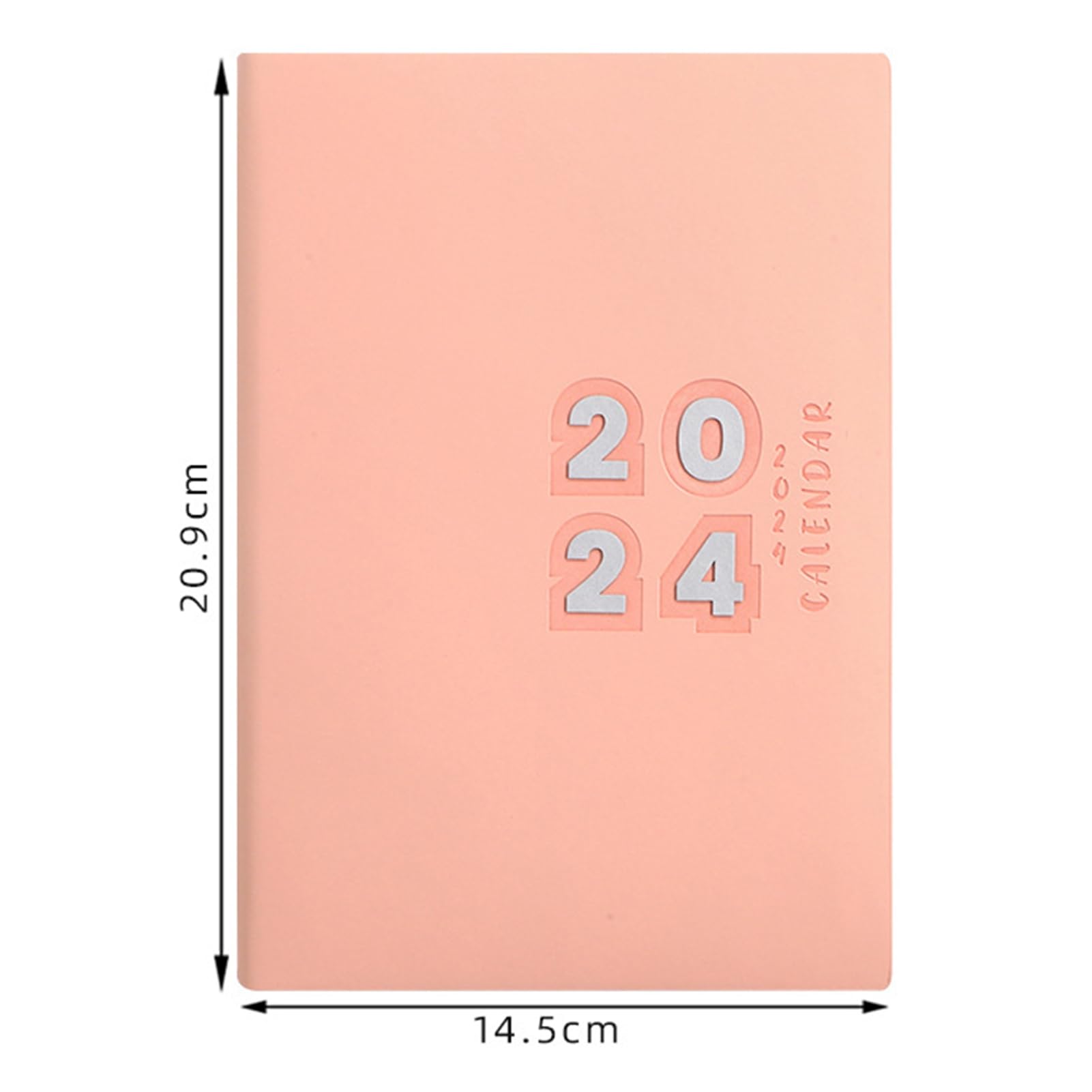 Tainrunse Embossed Decorations Planner Leak-Proof 2024 Monthly Faux Leather Cover 12 Months A5 Calendar Notebook 155 Sheets Wire Binding Tabs Agenda Pink A5