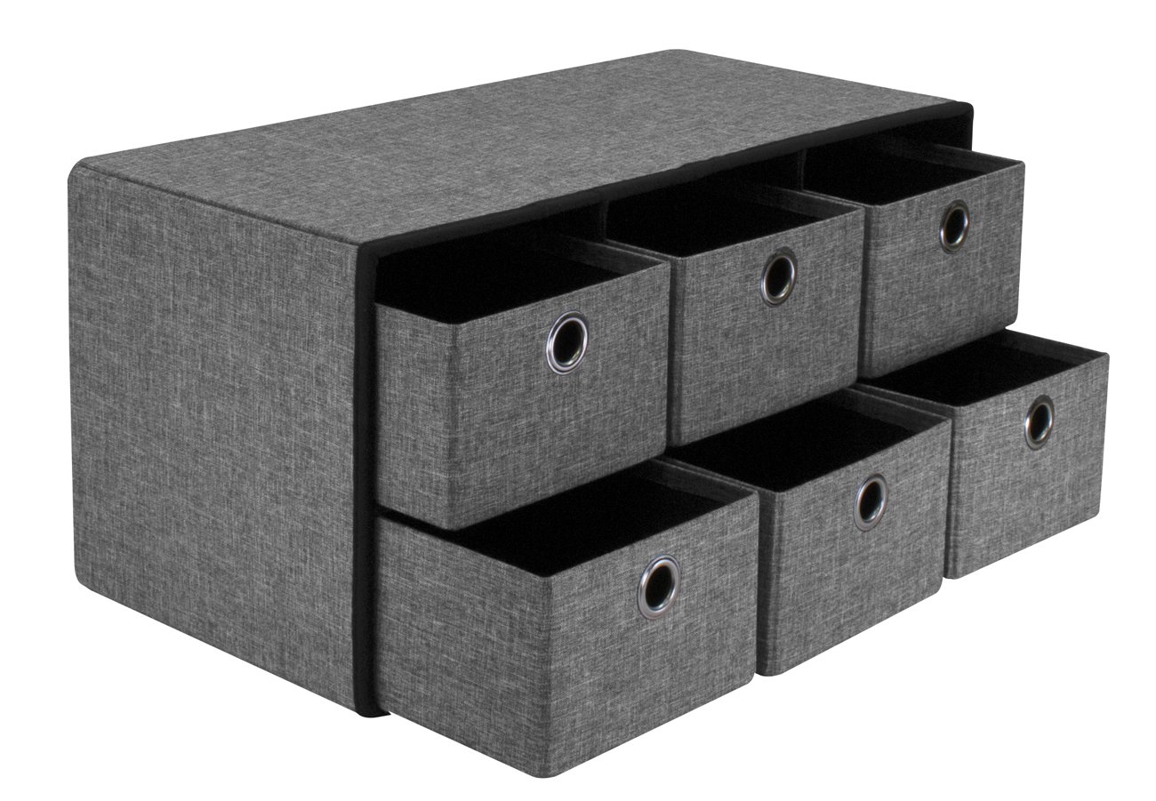 Sorbus Storage Bench Chest with Drawers – Collapsible Folding Bench Ottoman Includes Cover – Perfect for Entryway, Bedroom Bench, Cubby Drawer Footstool, Hope Chest, Faux Linen (Gray)