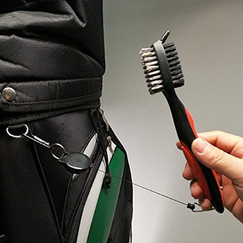 Xintan Tiger Pack of 2 Golf Club Brush Groove Cleaner with Retractable Zip-line and Aluminum Carabiner Cleaning Tools