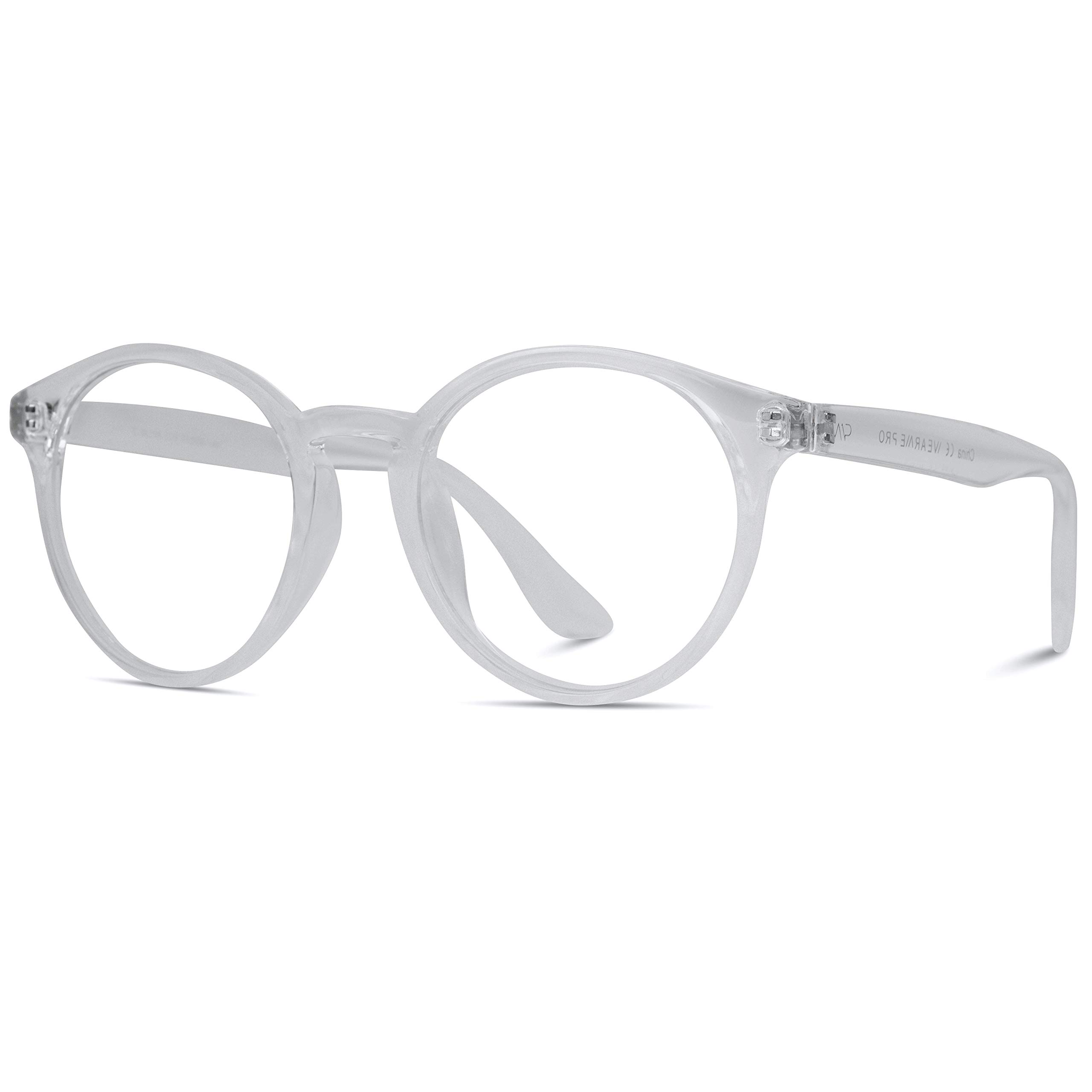 WearMe Pro - Transparent Clear Frame Round Blue Light Lens Computer Hipster Glasses