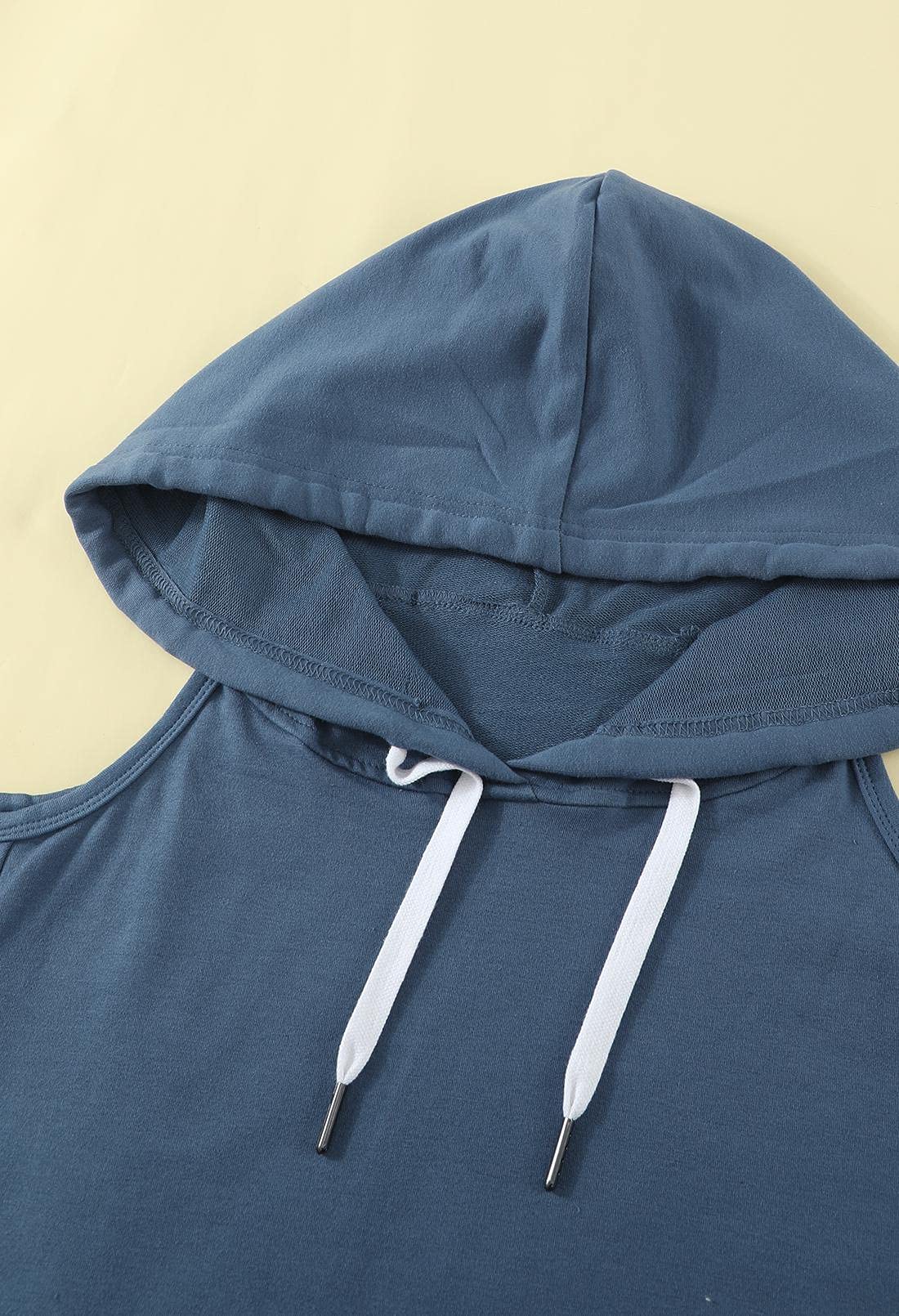 Women Cut Cold Shoulder Hooded Sweatshirt Long Sleeve Pullover Hoodies with Pockets Dark Blue 2XL