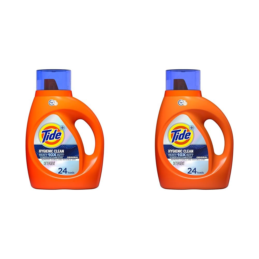 Tide Hygienic Clean Heavy 10X Duty Laundry Detergent Liquid Soap, Original Scent, 37 Fl Oz, 24 Loads, He Compatible (Pack of 2)