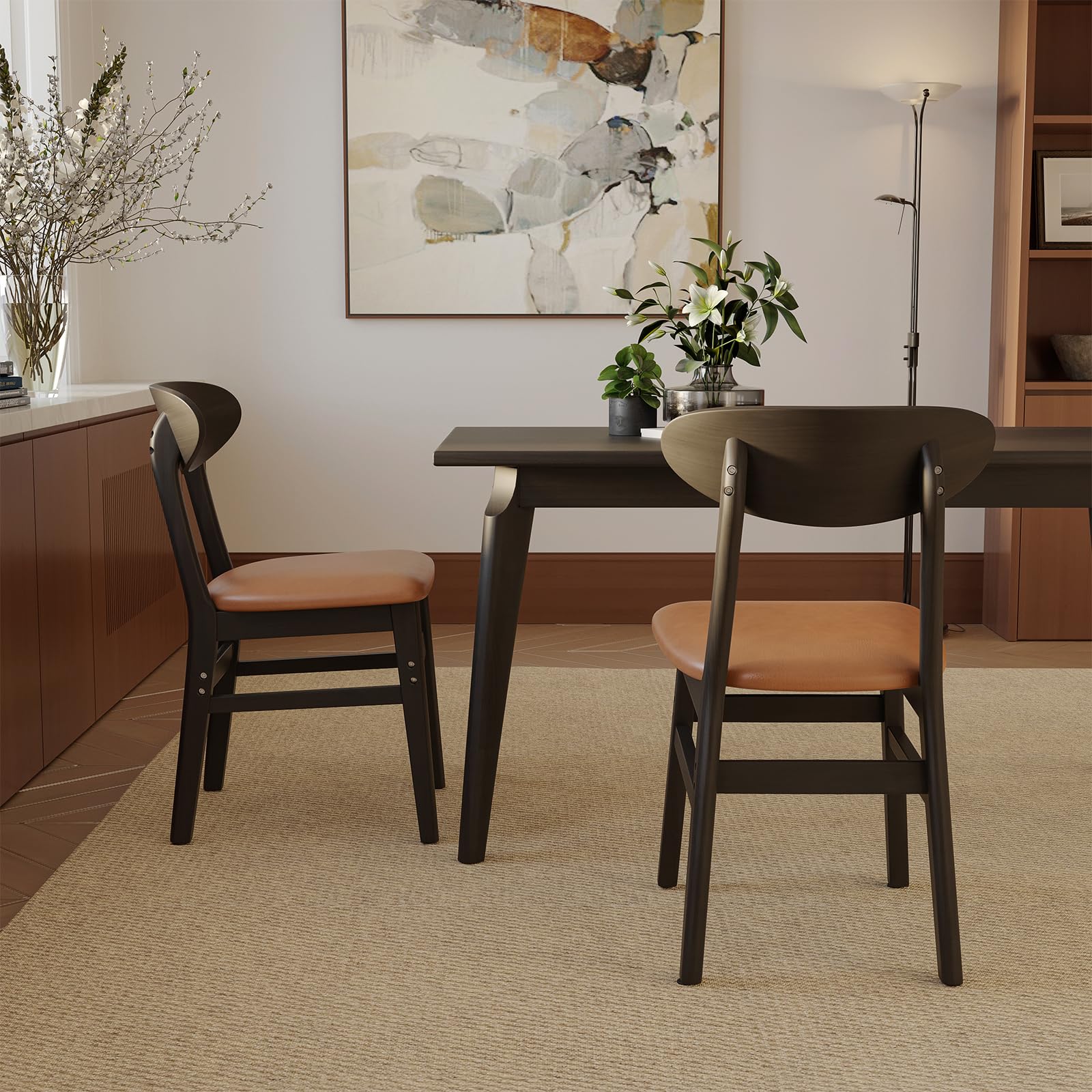 Soohow DC008 Upholstered Armless Dining Chair with Comfortable Seat, 2pcs, Black/Whiskey Brown