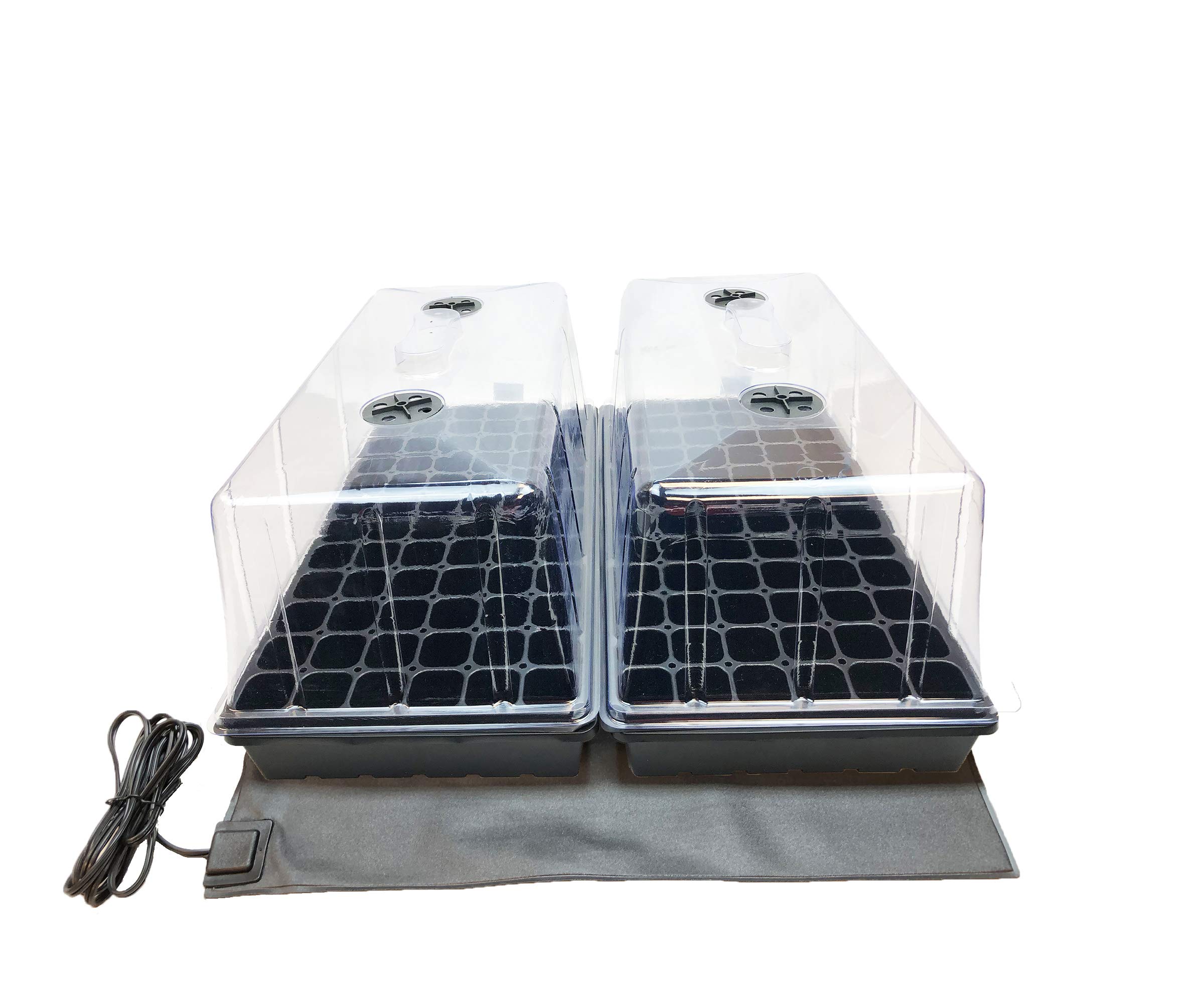 Viagrow VTDK2 Tall Clear Plastic Dual Tray 2 Domes, 2-Pack, Prop-Kit w/Heat Mat, Black