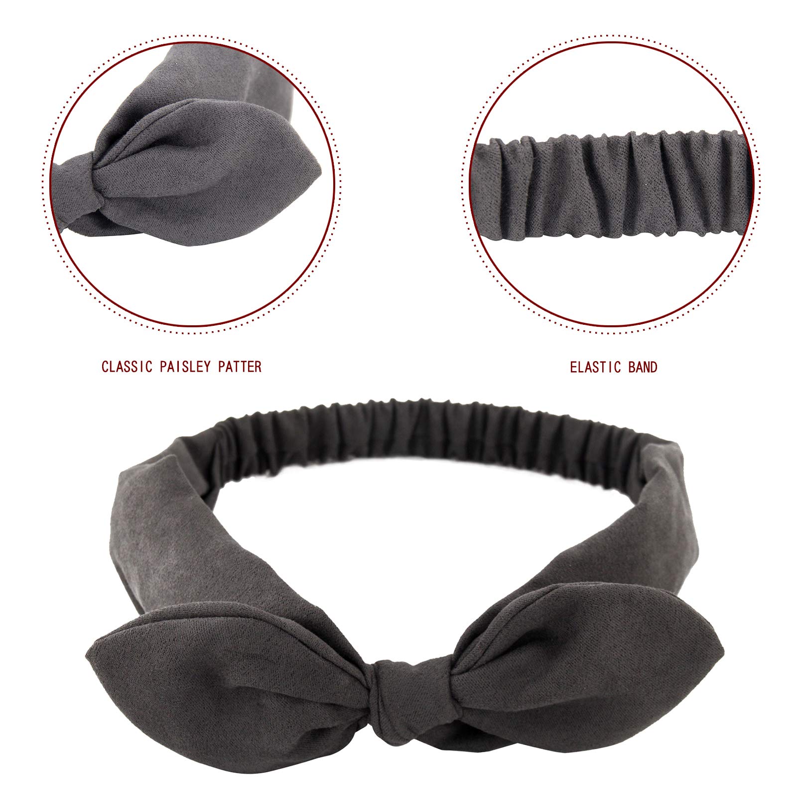 Yeshan Elastic Solid Colors Knotted Bow Fashion Headband Rabbit ears Hairband Turban Headwrap,Pack of 6