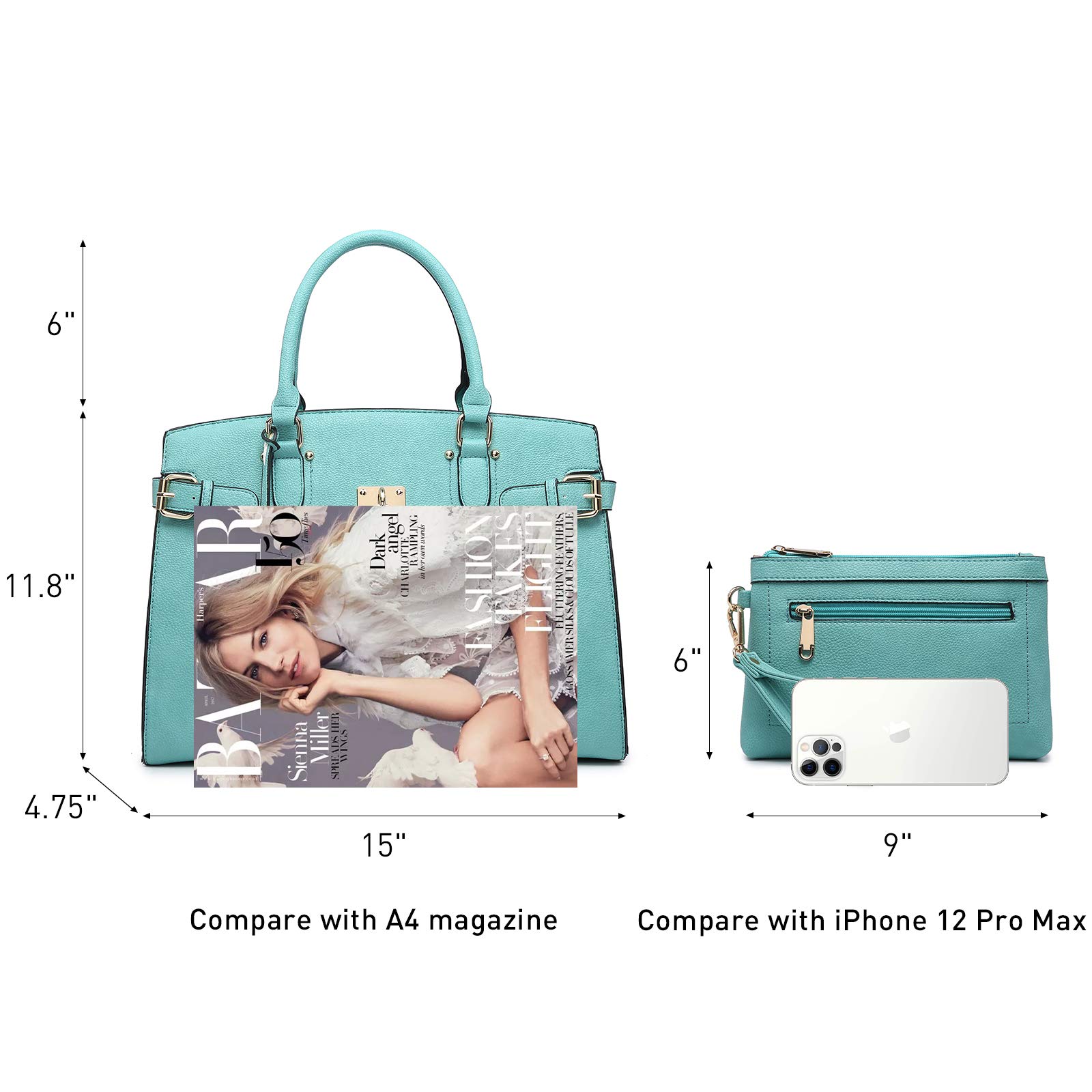Women Handbags and Purses Fashion Satchel Tote Work Bags Top Handle Shoulder Purses with Matching Wristlet