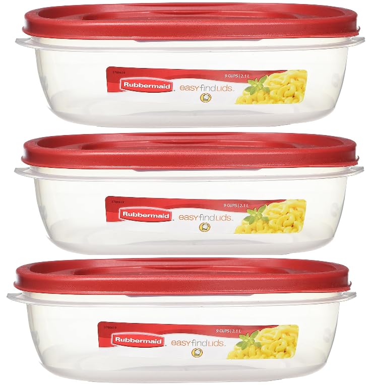 Utensilux Rubbermaid Food Storage Containers Nine Cup Food Storage Containers 7 Peice Set, Easy Find Lids, 3 Containers, 3 Lids Chalk Pen And Chalk Labels