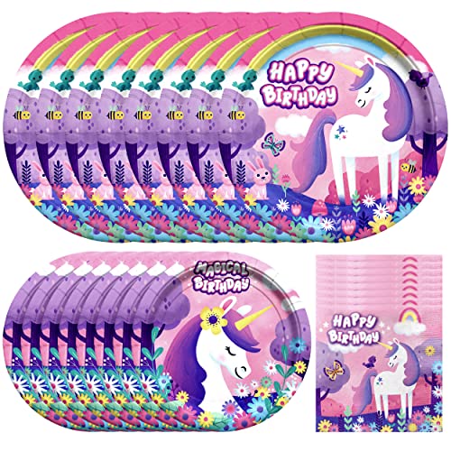 Treasures Gifted Rainbow Unicorn Birthday Party Supplies - Serves 24 Guests - Dinnerware Starter Set - Unicorn Party Supplies Including Unicorn Napkins & Unicorn Plates for Birthday Parties
