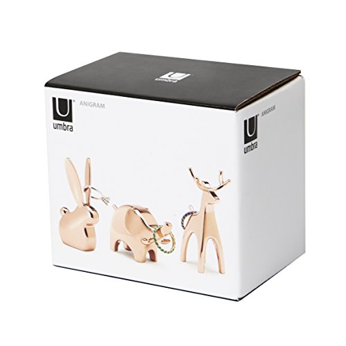 Umbra Anigram Animal Ring Holder for Jewelry (3-Pack containing Bunny, Reindeer and Elephant), Copper, 3 PACK