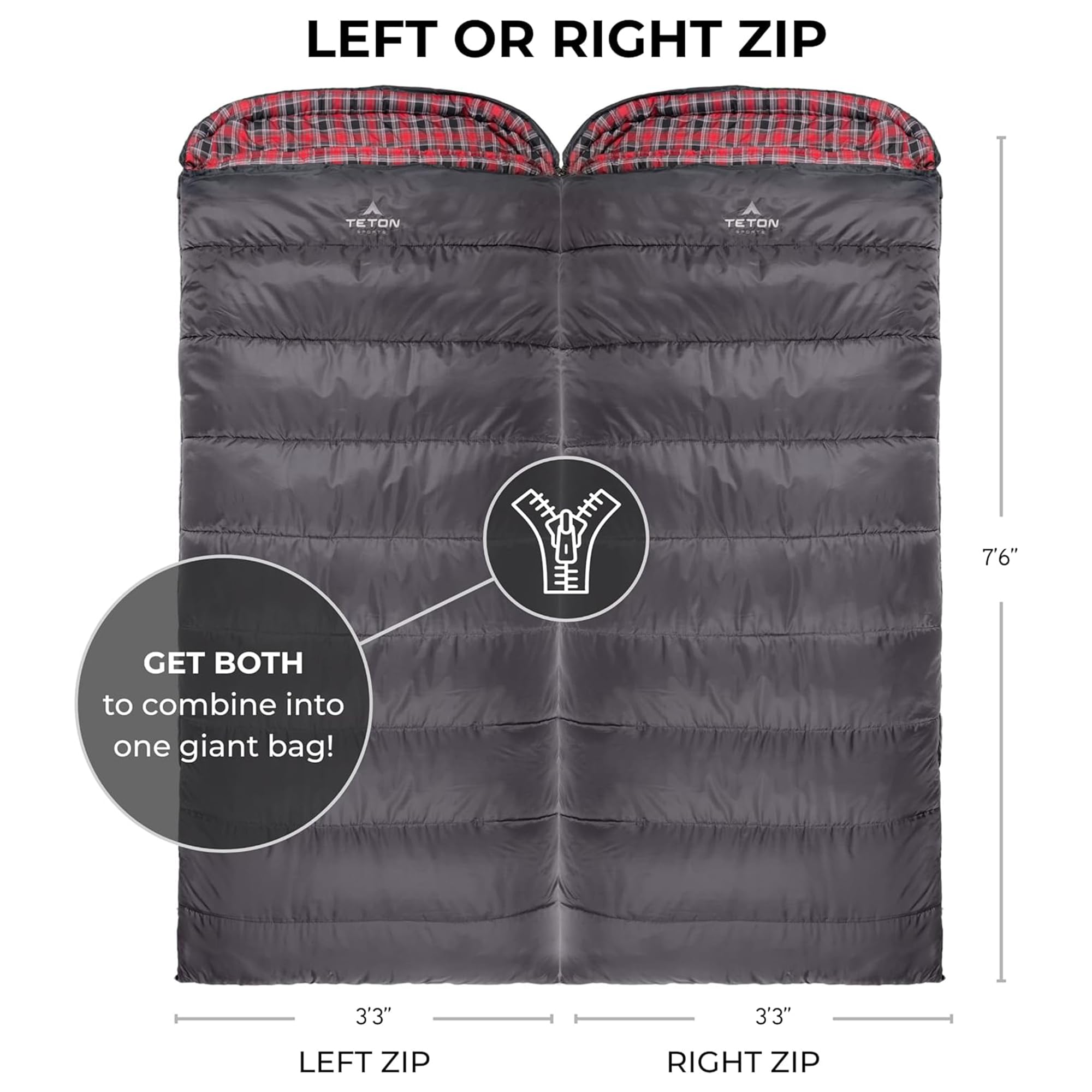 TETON Sports Celsius XXL 0 Degree Sleeping Bag with Compression Sack, Left Zipper, and SuperLoft Elite Material for Camping and Base Camp, Gray