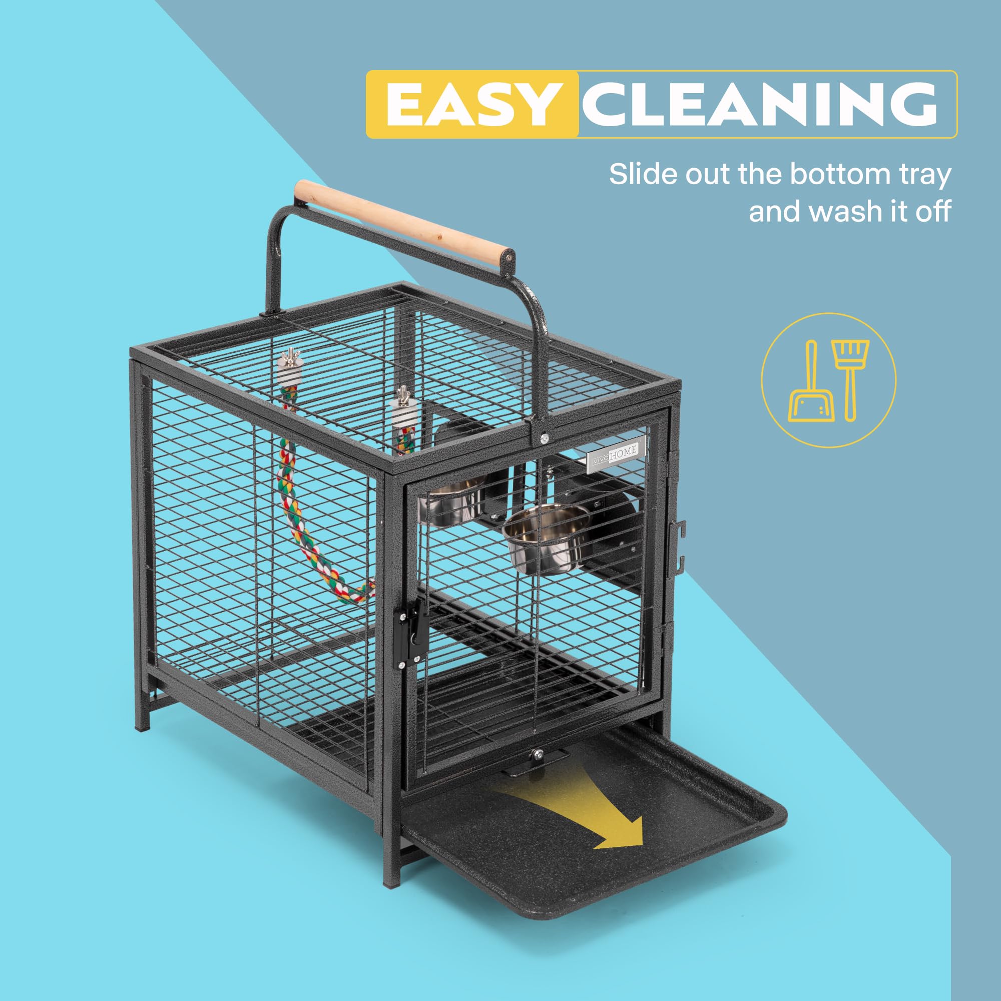 VIVOHOME 19 Inch Wrought Iron Bird Travel Carrier Cage for Parrots Conures Lovebird Cockatiel Parakeets White