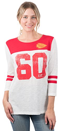 Ultra Game NFL Women's Super Soft Raglan Vintage Baseball T-Shirt, Kansas City Chiefs, White, Medium