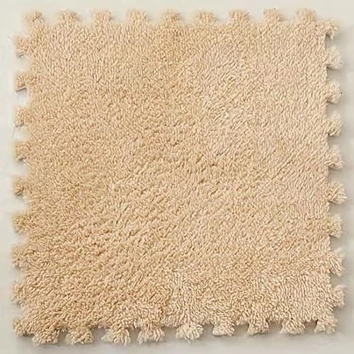 WRatx 36-Piece Interlocking Foam Puzzle Carpet,12x12in Thickened Anti-slipSquare Plush Foam Play Floor Tiles Mat with Edgings Soft Easy to Clean Area Protective Rug(Color:Light Brown)
