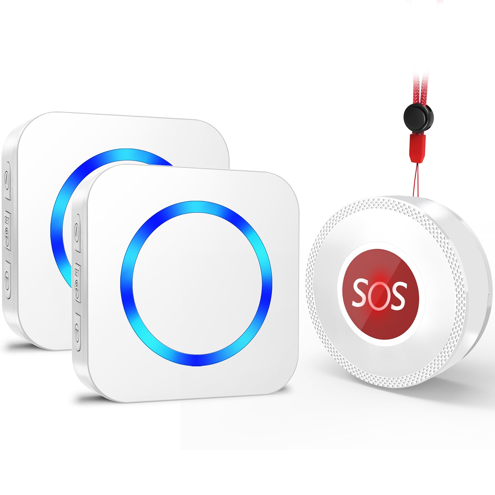 Wireless Caregiver Pager Call Button Nurse Alert Syste Emergency Call Bell for Elderly Seniors Panic Alarm Button with 55 Melodies 5 Adjust Volume Levels (1 Call Button + 2 Receivers)