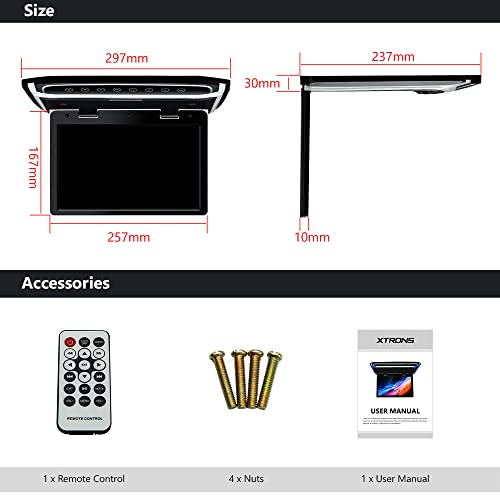 XTRONSÂŽ 10.2 Inch Digital TFT Screen 1080P Video Car Overhead Player Roof Mounted Monitor HDMI Port (No DVD Drive)