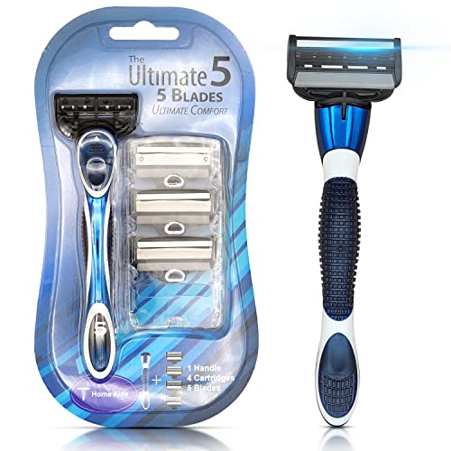 The Ultimate 5 Razors for Men â Premium Shaving Razors for Men with 5 Razor Blades â Exfoliating Bar and Aloe Vera Infused Lubricant â Removable Face Razor Head with Sharp Flexible Blades