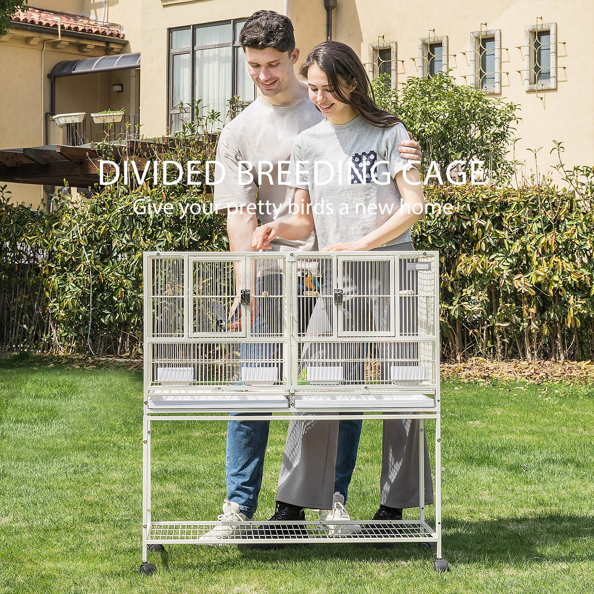 VIVOHOME 41.5 Inch Stackable Divided Breeding Iron Bird Cage Parakeet House with Rolling Stand for Canaries Cockatiels Lovebirds Finches Budgies Small Parrots