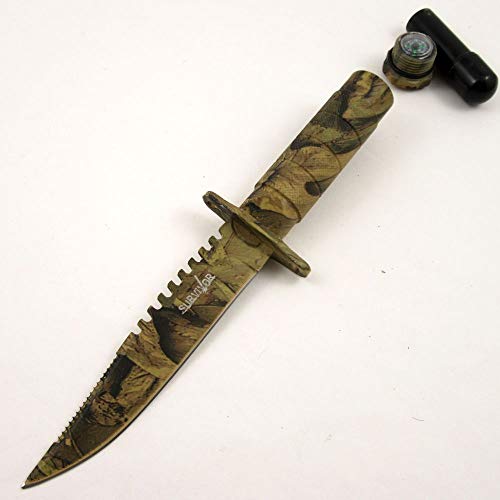 Survivor HK-690CA Fixed Blade Survival Knife, Camo Double Reverse Serrated Blade, Camo Metal Handle, 8-1/2-Inch Overall