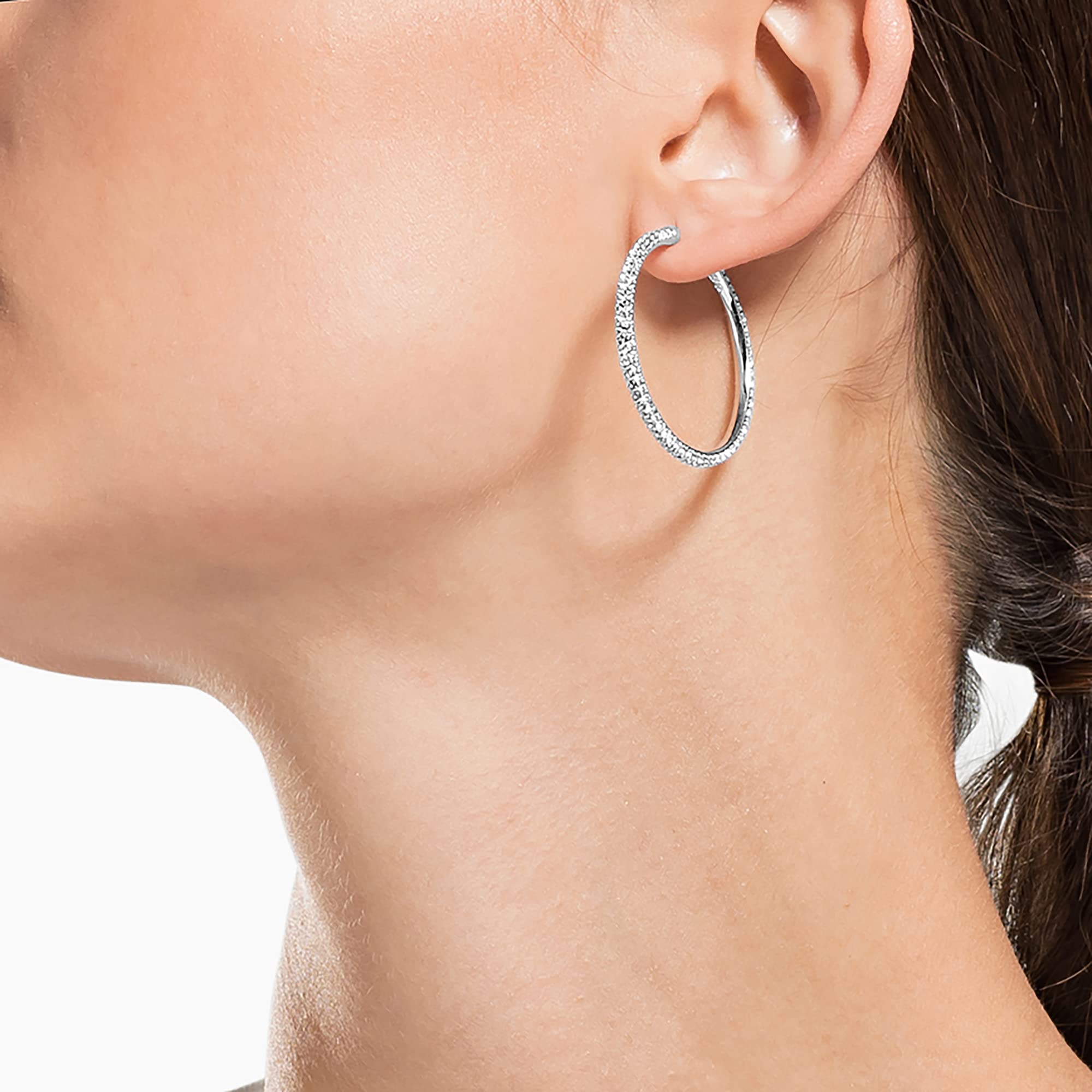 Swarovski Crystal Stone Rhodium-Plated Hoop Earrings