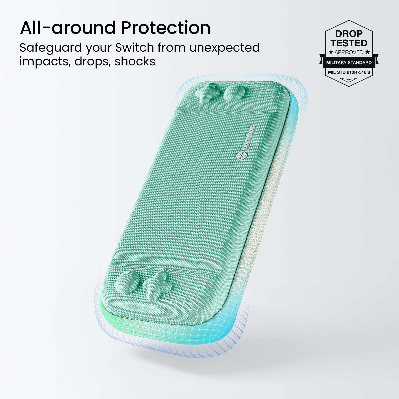 tomtoc Switch Case for Nintendo Switch, Slim Switch Sleeve with 10 Game Cartridges, Protective Switch Carry Case for Travel, with Original Patent and Military Level Protection, Green