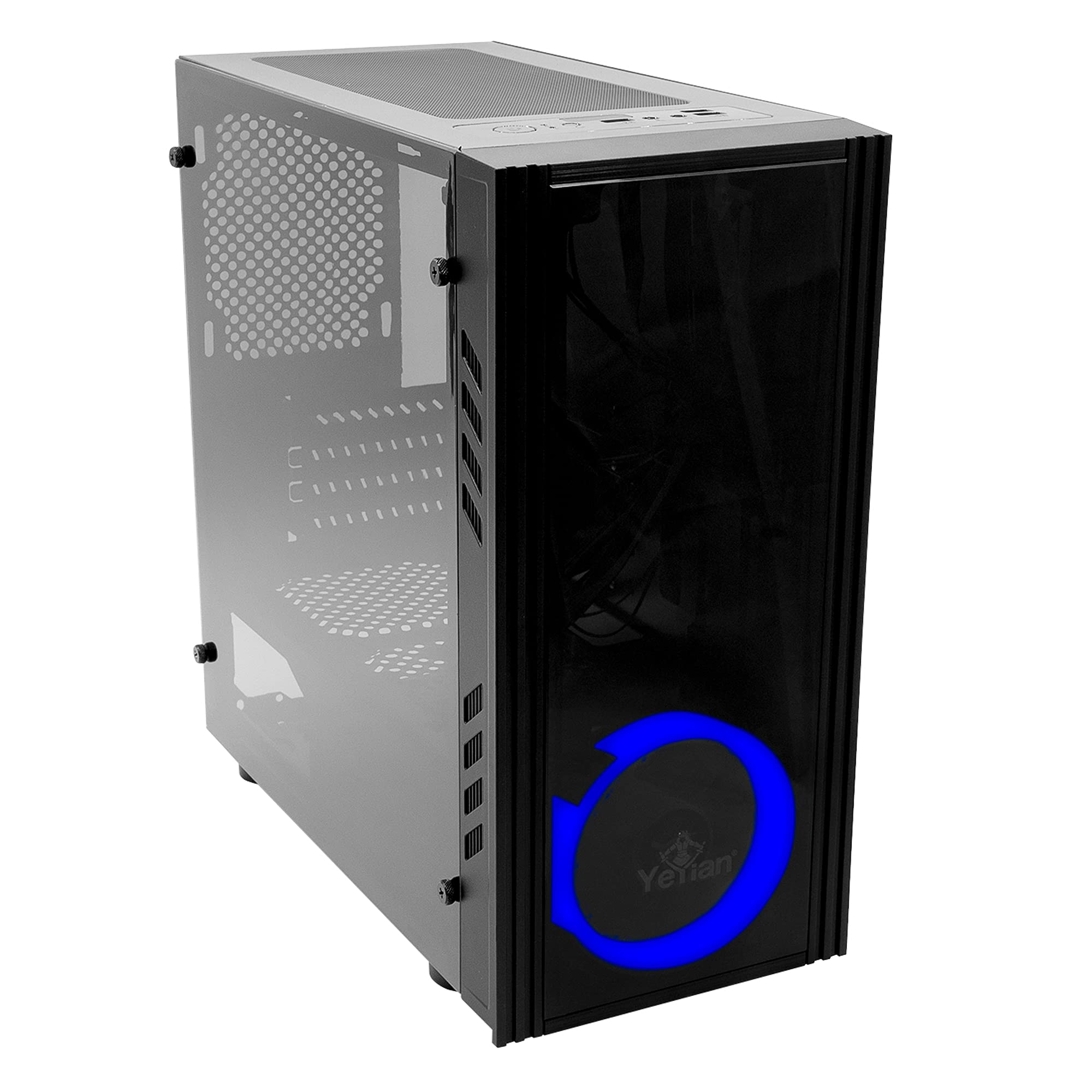 YEYIAN Kalt Gaming PC Case, Mini Tower Micro/Mini ATX, Tempered Front Glass, Clear Acrylic Side Panel, 1 LED Fan, SPCC Chassis, Metal Mesh Air Flow, 3 USB Ports, 14.72"x7.28"x14.96", ROHS CE Certified