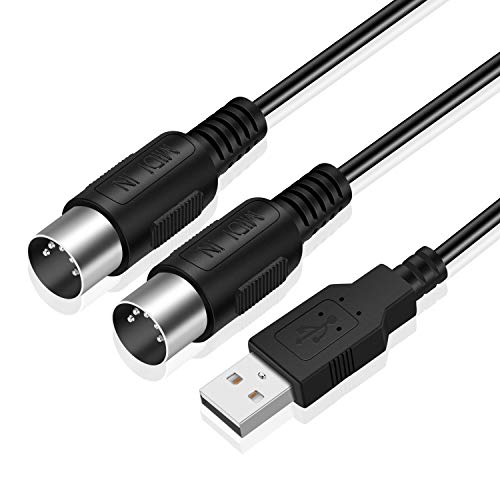 TNP Midi to USB Cable Interface Converter - IN OUT Midi Cable Host Adapter Plug Controller Wire Cord For Keyboard Synthesizer Device to Mac Pc Computer Laptop iPad iPhone Music Studio (Black 6 FT)