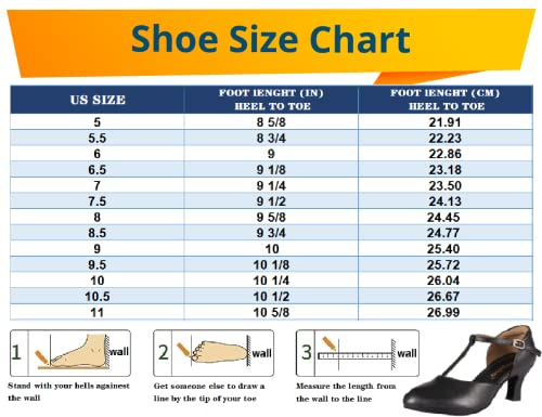 Women's Latin Ballroom Dancing Heels Wedding Pumps T-Strap Character Shoes, Black 8 M US