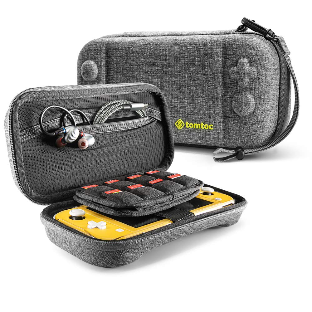tomtoc Switch Lite Case, GPD WIN 4 Case, Slim Protective Carrying Case with Original Patent, Travel Storage Switch Lite Sleeve with 24 Game Cartridges for Nintendo Switch Lite and Accessories, Gray