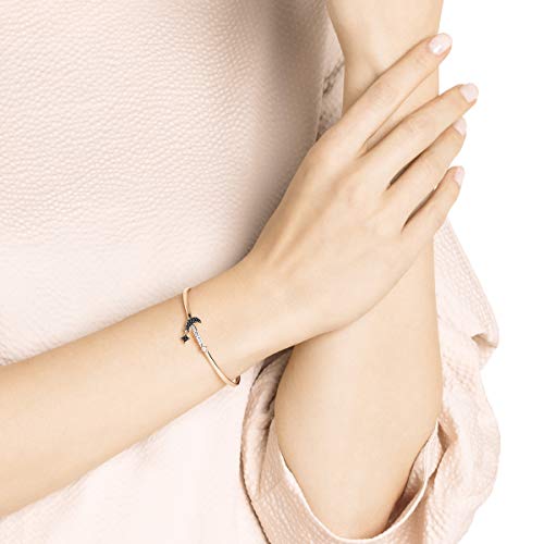 SWAROVSKI Symbolic Collection Moon Bangle Bracelet, Rhodium Plated Chain with Crystal Pearl and Dark Crystal Accents