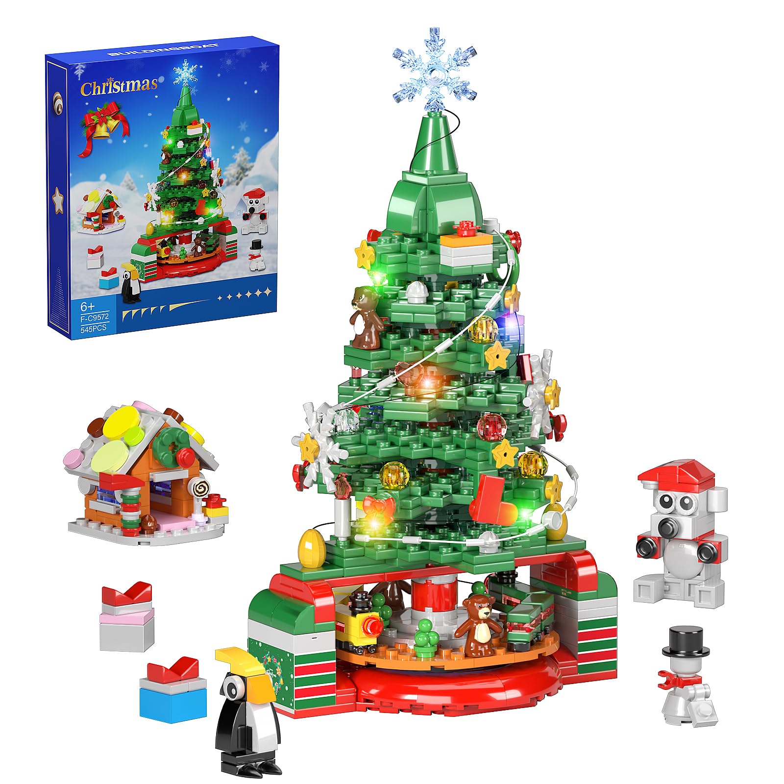VONADO Christmas Tree Building Set, Christmas Building Bricks with LED Lights, Christmas Tree 2023 Building Blocks, Xmas Tree Gift Toy for Boys & Girls and Adults(545 Pcs)