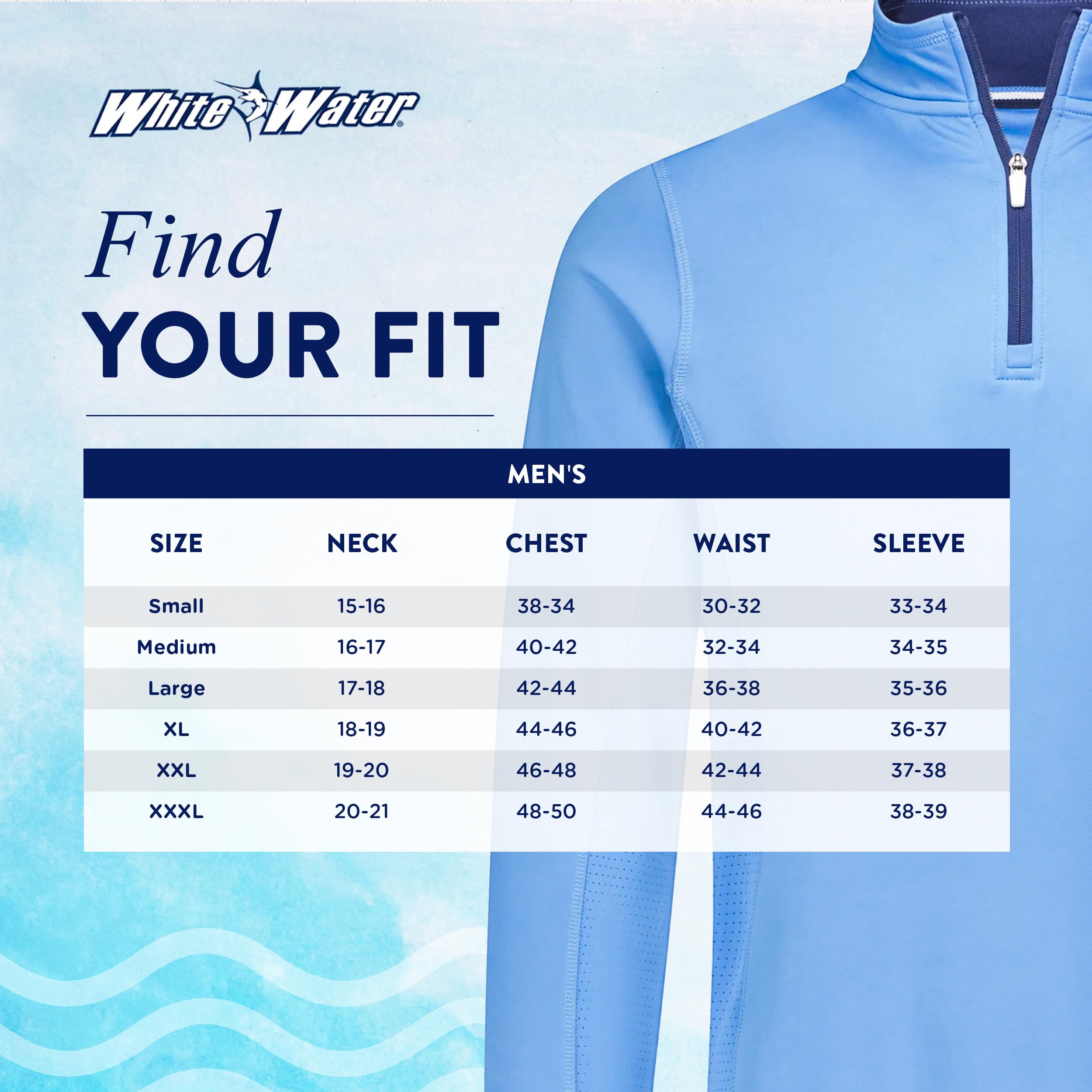 White Water Montauk Quarter Zip Pullover for Men - Light Blue XL