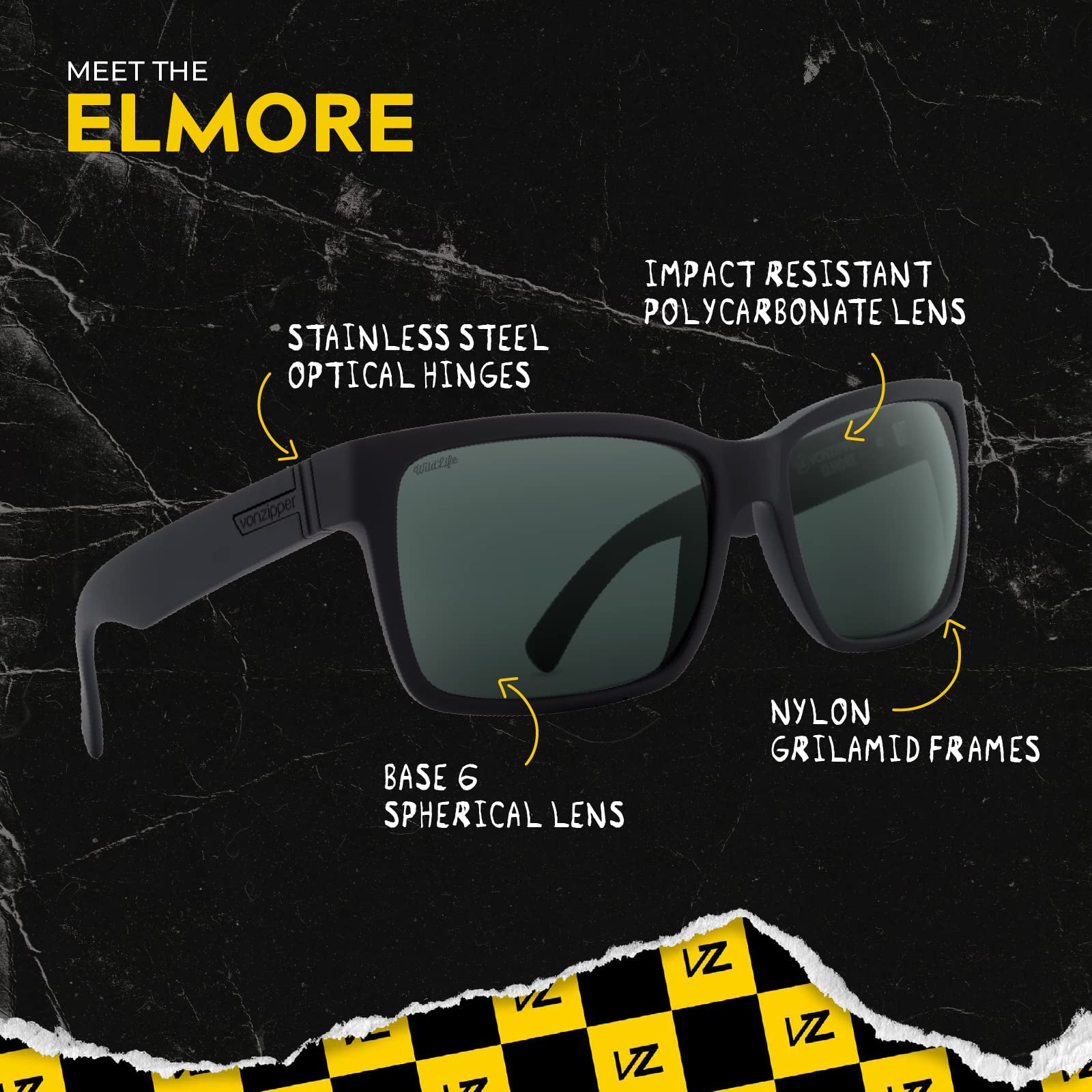 VonZipper Elmore Black Satin/Vintage Grey Polar