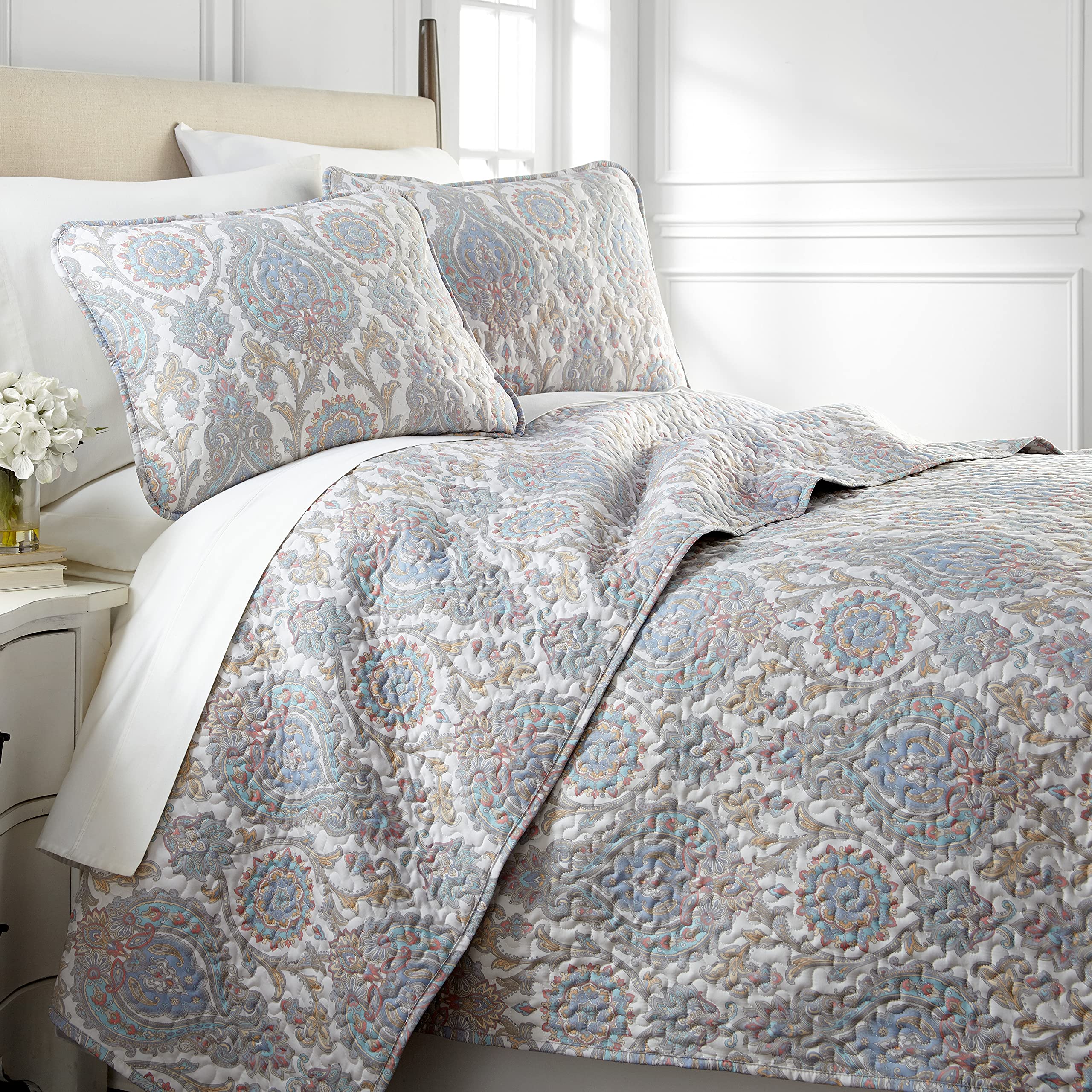 Southshore Fine Living, Inc. Boho Paisley Collection, Premium Quality, Soft, Wrinkle & Fade Resistant, Easy Case, Oversized Quilt Cover Set with 1 Quilt Set and 2 Shams, Full/Queen, Aqua