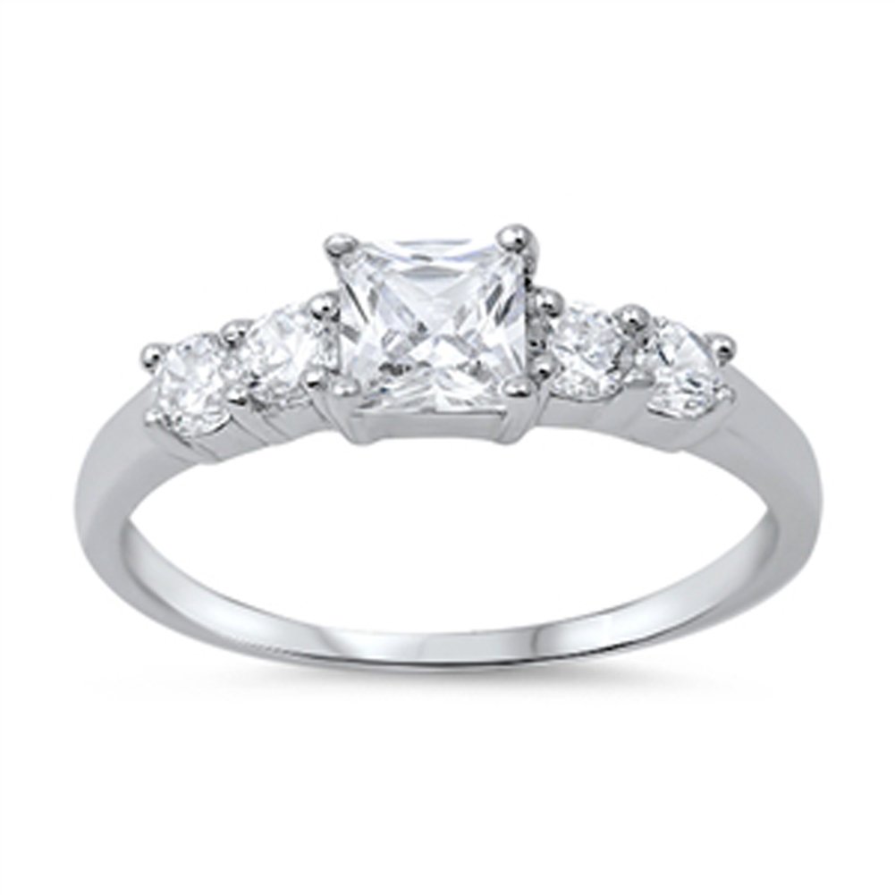 White CZ Simple Elegant Engagement Ring New .925 Sterling Silver Band Size 8