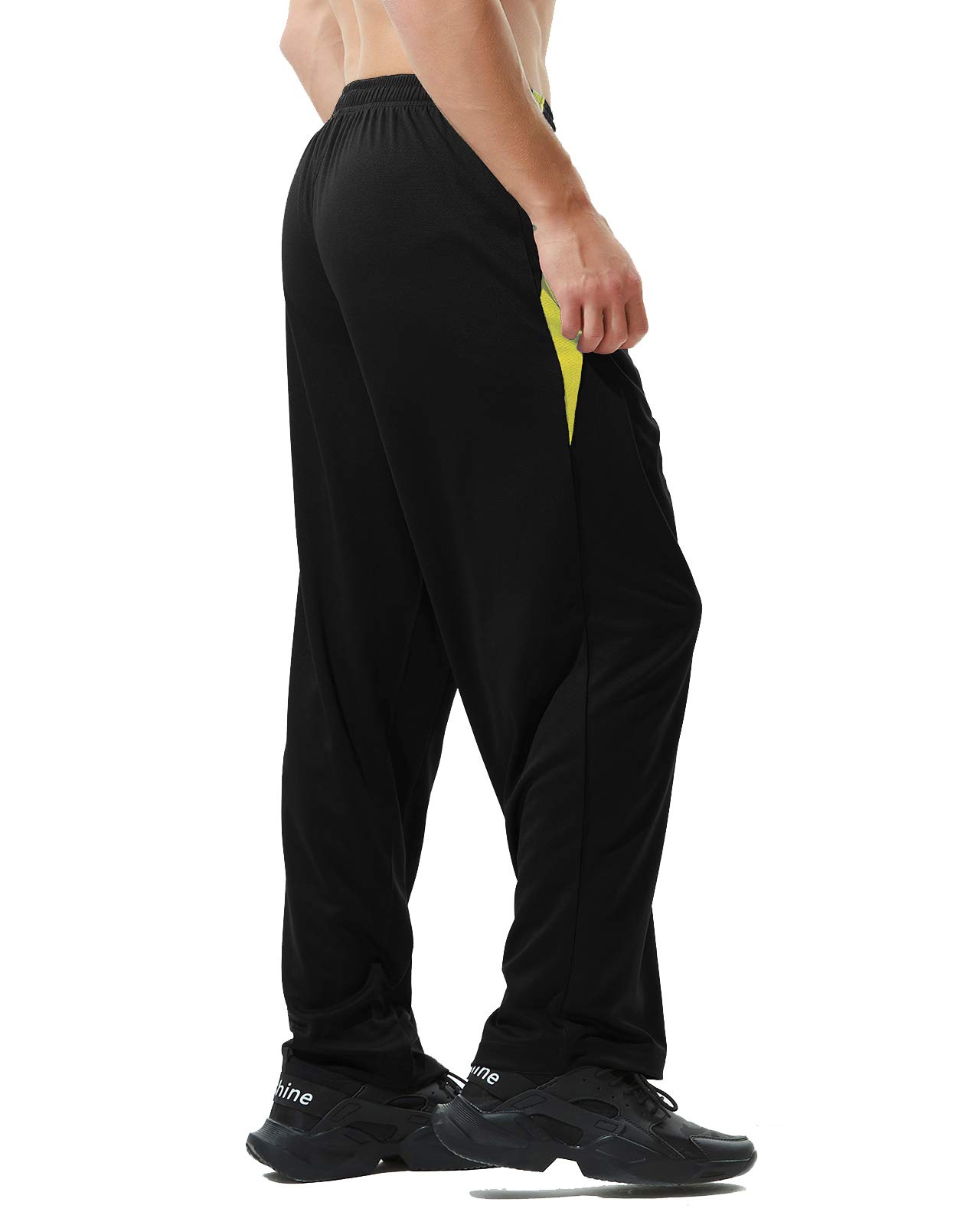 ZEROWELL Men’s Athletic Pants with Zipper Pockets Open Bottom Lightweight Sweatpants, for Workout, Running, Gym, Training (0125-Black S)