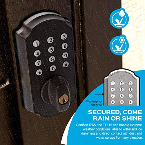 TURBOLOCK TL115 Smart Lock with Keypad and Voice Prompts | Digital Deadbolt w/App for Unlimited eKeys | Code Disguise, Backup Keys + Micro-USB Port β Ready for Thicker Doors (IP65) (Brushed Nickel)