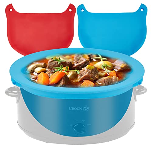 WAPSAT 2 Pack Silicone Slow Cooker Liners Fits for 7-8 QT Crockpot, Reusable Silicone Slow Cooker Liners, Safe Silicone Crockpot Liners (2pcs, Red + Blue)